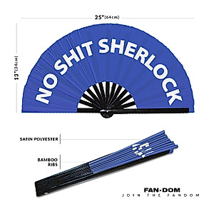 No Shit Sherlock hand fan foldable bamboo circuit hand fan funny gag slang words expressions statement gifts Festival accessories Rave handheld Circuit event fan Clack fans (Blue)