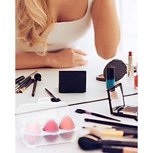 Makeup Sponge Case Blender Beauty Foundation Holder Blending Sponge Egg Set Makeup Sponge Wet And Dry Storage Box Egg Sponge Organizer Stocking Stuffers Gift for Women (3pcs-Pink series)