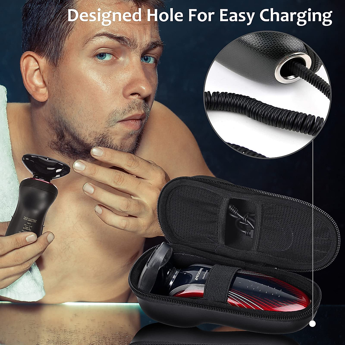 Joogee Travel Razor Case, Hard Case for Men's Shavers, Black Leather Organizer Carrying Bag