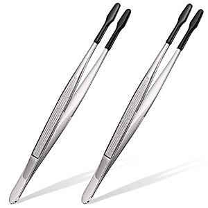 Rubber Tipped Tweezers PVC Rubber Coated Soft Non Marring Flat Tip Lab Industrial Hobby Craft Tweezers Tools Jewelry Coin Stamp Tweezer Tongs (Black,2 Pieces)