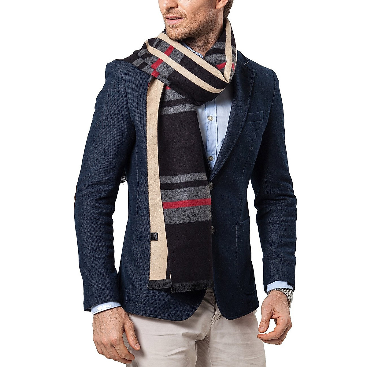 Shubb Men's Scarves, Men Cashmere Feel Scarf, Classic Checked Winter Scarves for Men, Black Check