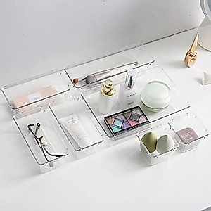 Byomostor 28PCS Clear Plastic Drawers Organizer in 4 Sizes, Ultimate Storage Bins for Bathroom, Vanity, Junk Drawer, Office - Store Makeup, Jewelries, Supplies, and Tools with Ease