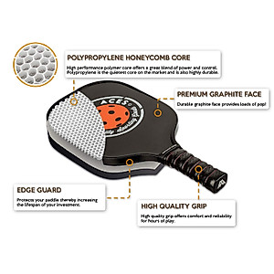Amazin' Aces Graphite Pickleball Paddle | Racket Features Graphite Face & Honeycomb Polymer Core | Meets USAPA Specifications (Black)