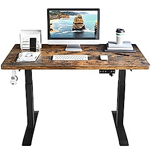WULEITEX Dual Motor Standing Desk, 48 x 24 Inches Adjustable Height Desk, Stand up Desk, Sit Stand Home Office Desk with Splice Board/Black Frame/Rust Brown