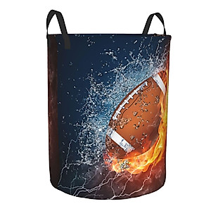 Gbuzozie American Football Ball In Fire And Water Round Laundry Hamper Sport Rugby Storage Basket Toys Clothes Organizer Bin For Home Bathroom Bedroom Dorm Nursery, 38l