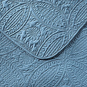 Pure Bedding Quilt Set Full/Queen Size Ash Blue - Oversized Bedspread - Soft Microfiber Lightweight Coverlet for All Season - 3 Piece Includes 1 Quilt and 2 Shams, Geometric Pattern