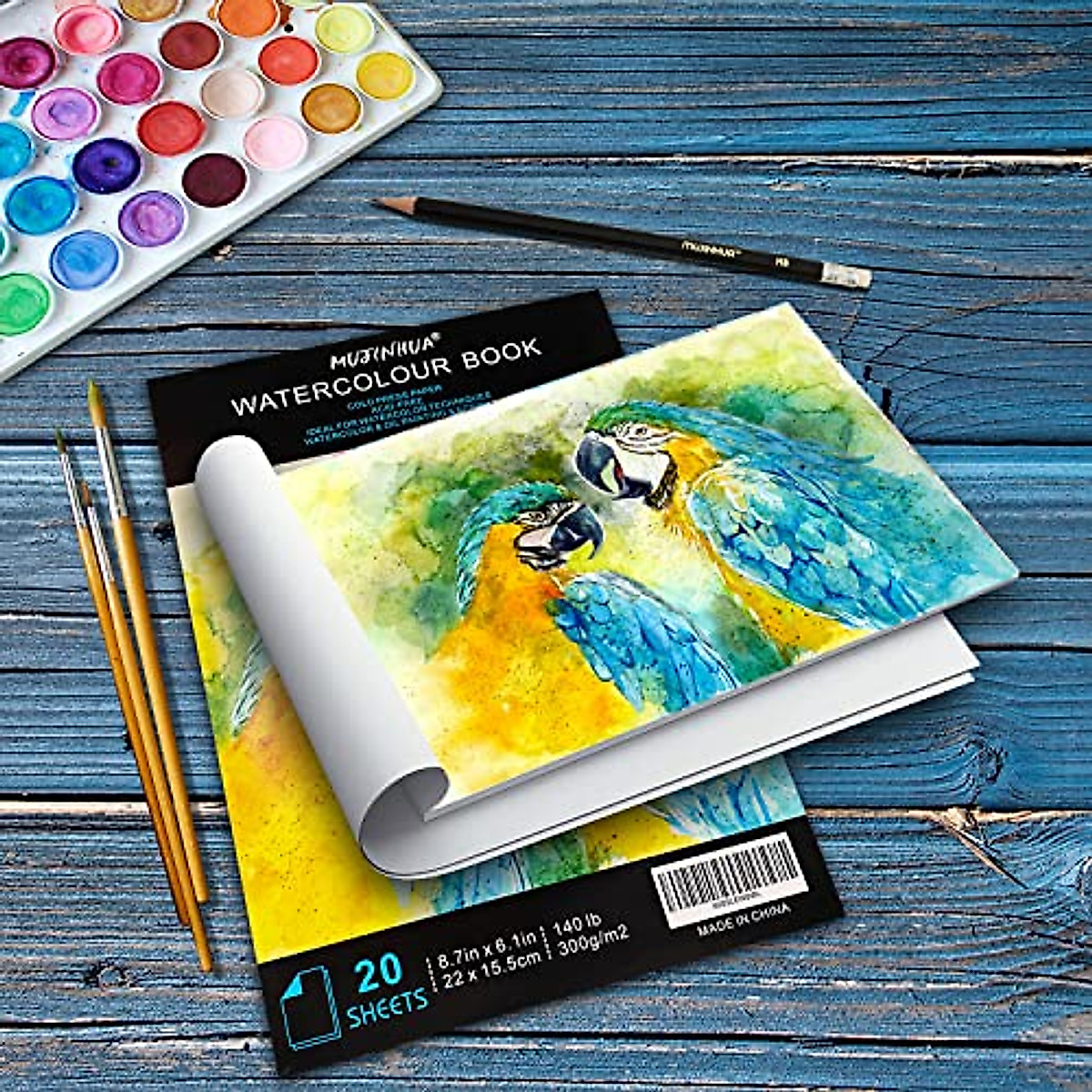 MUJINHUA Watercolor Paper, White, 140 lb, 6.1X8.7", 20 Sheets, Cold-Pressed, Acid-Free, Ideal for Watercolor Painting and Wet Media, Textured Paper Great and Sketchbook, Ideal for Kid, Beginners