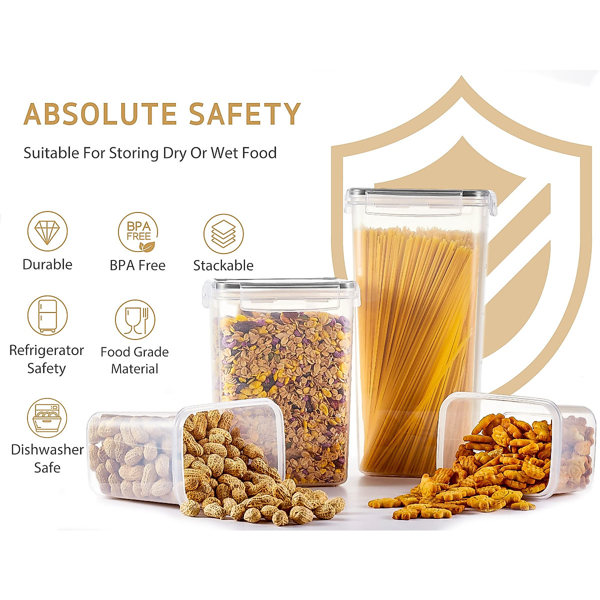 Syntus Cereal Containers Storage Set, 16 Pcs Airtight Pantry Organization and Plastic Kitchen Pasta Food Storage Container with Lids (28L), Labels & Spoon Included