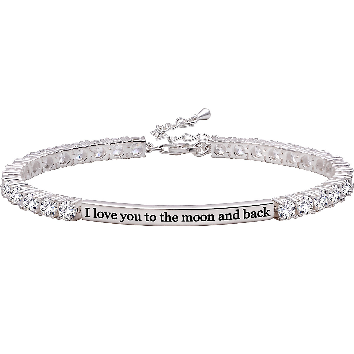 ALOV Jewelry Sterling Silver "I love you to the moon and back" 4mm Cubic Zirconia Tennis Bracelet
