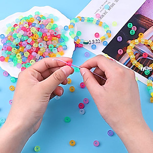 DULEFUN 1000pcs Glow in The Dark Pony Beads Mix 9 Colors Glow Pony Beads Luminous Beads Bulk Acrylic Hair Beads Plastic Pony Beads for Hair Braiding Bracelets Necklaces Making