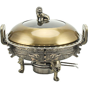 DASHUAIGE 3L Stainless Steel Chafing Dish Round Chafer Buffet Warmers W/Food Pans, Aluminum Stand, Visible Pot Lid and Fuel Holders for Weddings Parties,Red Copper (Color : Red Copper)