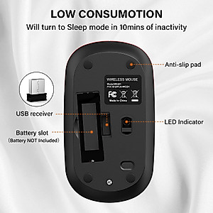 FENISIO Wireless Mouse, 2.4G Optical Cordless Mouse with USB Receiver Ultra Silent Ergonomic LED Mouse, AA Battery Operated, Computer Mouse for PC, Laptop, Desktop, MacBook, Windows (Red)