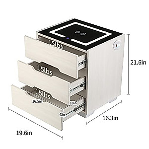 OLD CAPTAIN Nightstand Wireless Charging Station and LED Lights, Modern End Side Table with 3 Drawer for Bedrooms (White) …
