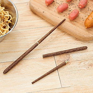 Fenteer Stainless Steel Chopsticks Screw in/Apart Reusable Travel Foldable Chopsticks with Pouch, Full Wood