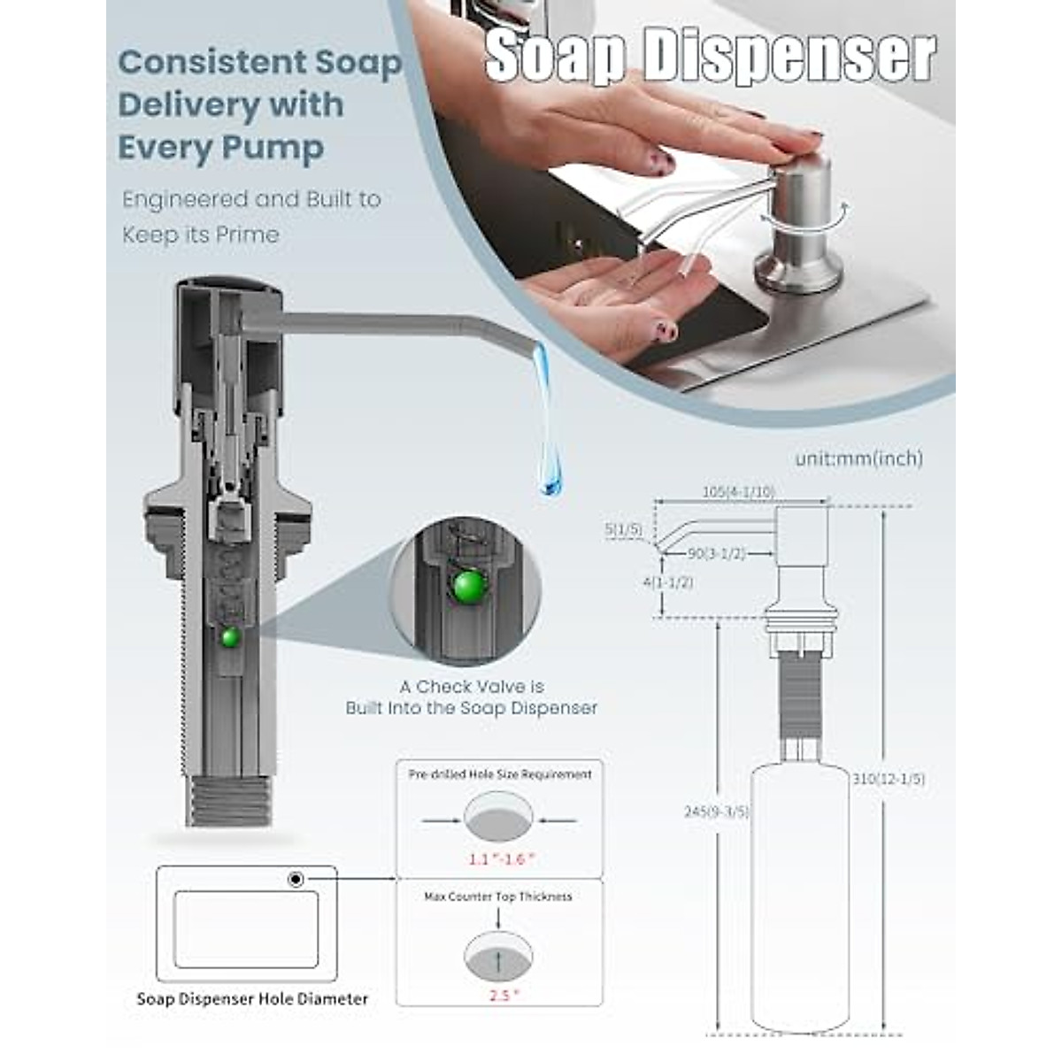 Casavilla Kitchen Faucet Set, Commercial Kitchen Sink Faucets with Pull Down Sprayer and Soap Dispenser, Stainless Steel Faucets for Kitchen Sinks, Single Handle Spring Kitchen Faucets with Deck Plate