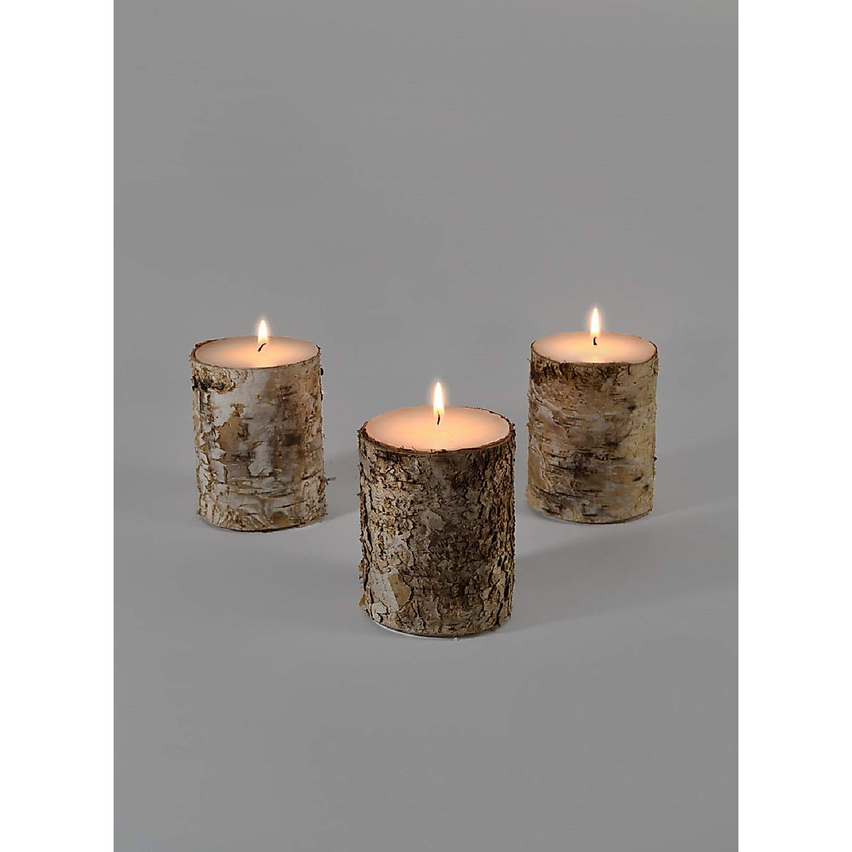 Serene Spaces Living Birch Bark Candle, Small Size, Set of 3 – Pillar Style Candle Brings Nature Indoors, Ideal for Weddings, Parties, Events, Restaurants, Home Decor, 3" in Diameter & 4" Tall