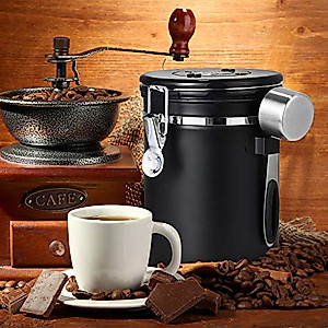 Pitmoly Airtight Coffee Canister, Stainless Steel Coffee Container, Food Storage Containers with Date Tracker and Scoop, Coffee Jar for Coffee Grounds and Beans,22 oz (Black)