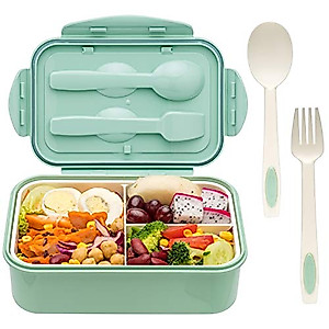 LOVINA Bento Boxes for Adults - 1100 ML Bento Lunch Box For Kids Childrens With Spoon & Fork - Durable Perfect Size for On-the-Go Meal, BPA-Free and Food-Safe Materials(Green)