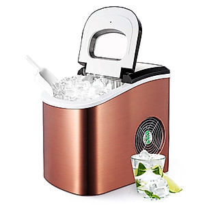 Hicer Counter top Ice Maker Machine with Self-Cleaning- 2 Size Bullet Shaped Ice,9 Cubes Ready in 6-8 Minutes,26LBS/24H-with Ice Scoop and Basket,for Home/Kitchen/Bar/Office (Bronze)