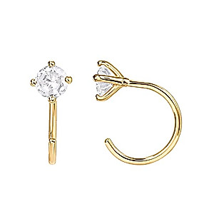 PAVOI Womens 14K Plated Yellow Gold - Half Hoop Huggie Earrings with Cubic Zirconia