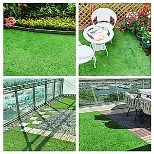 Loytryal Artificial Grass Turf Tiles Interlocking Fake Grass Mat Tiles 9PCS 12''x12'' Floor Decoration Grass Pad Tiles with Waterproof Bottom Plate for Outdoor & Indoor