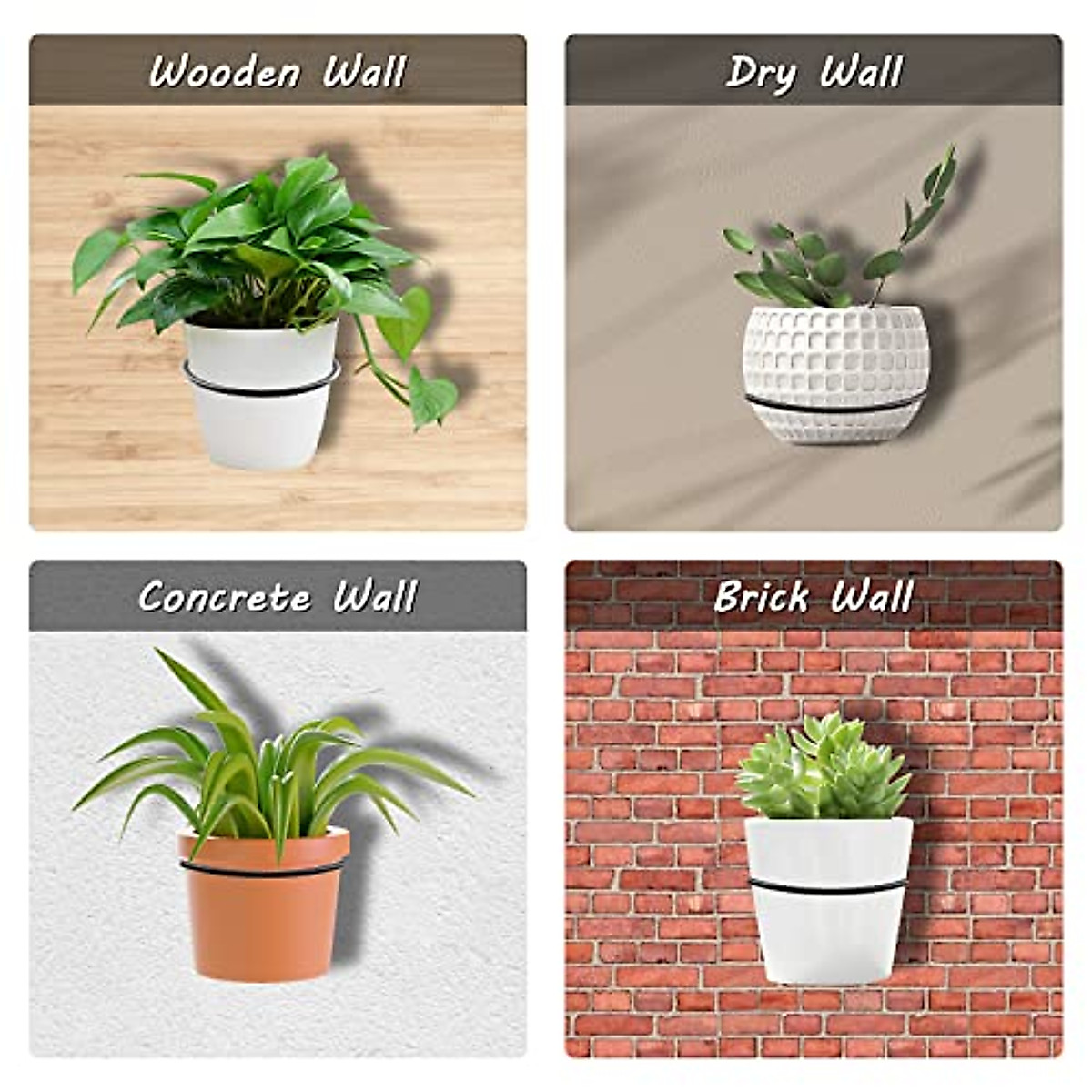 Jiozermi 2 Pack 6 inch Flower Pot Holder Ring, Flower Pot Holder Ring Wall Mounted Set Wall Mounted Metal Planter Hanger Matte Black Hanging Plant Holder