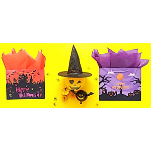 Lyforpyton 2 Pack Large Halloween Bags with Tissue Paper and Card 12.6" Trick or Treat Gift Bags for Halloween