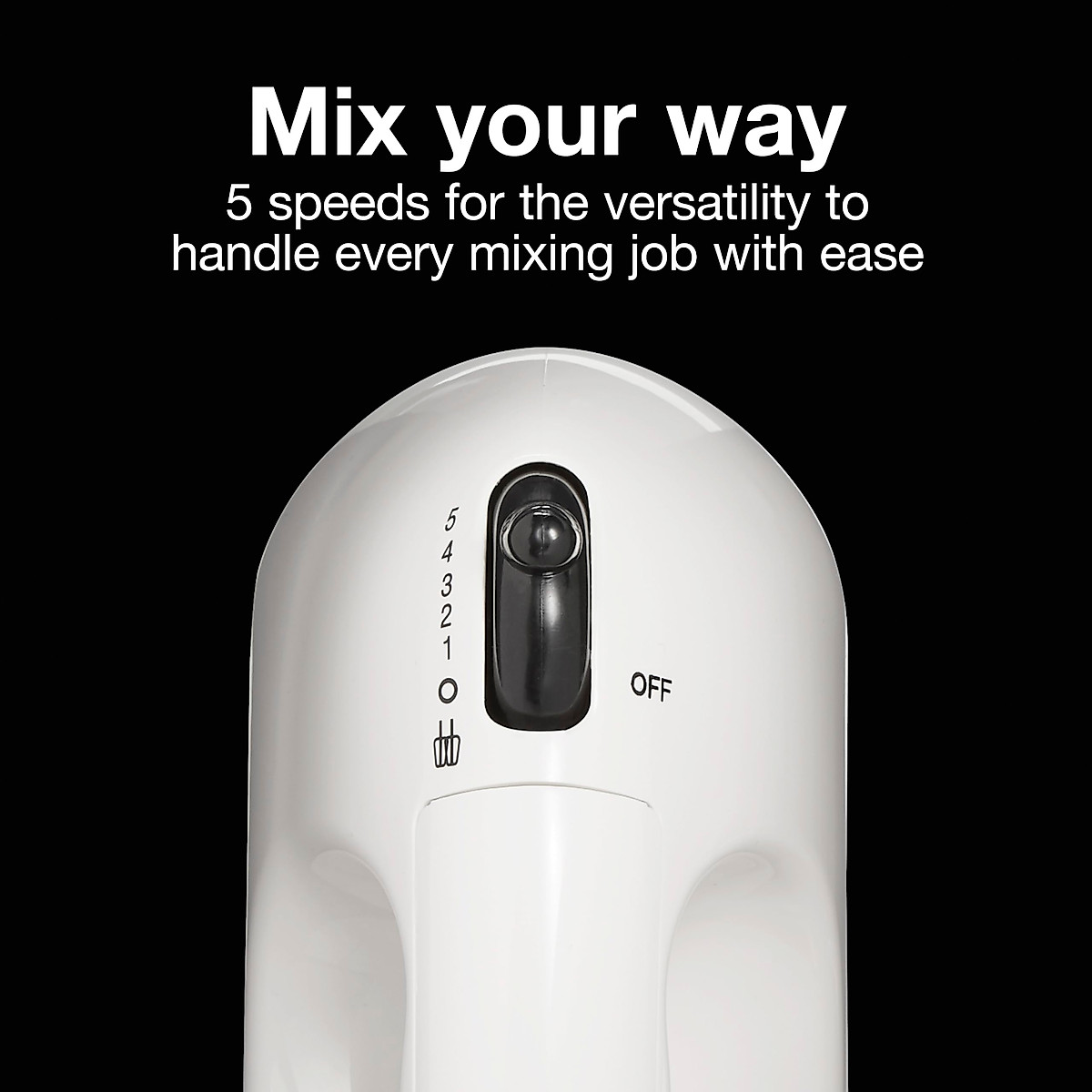 Proctor Silex Easy Mix 5-Speed Electric Hand Mixer with Bowl Rest, Compact and Lightweight, 100 Watts of Peak Power, White (62515PS)