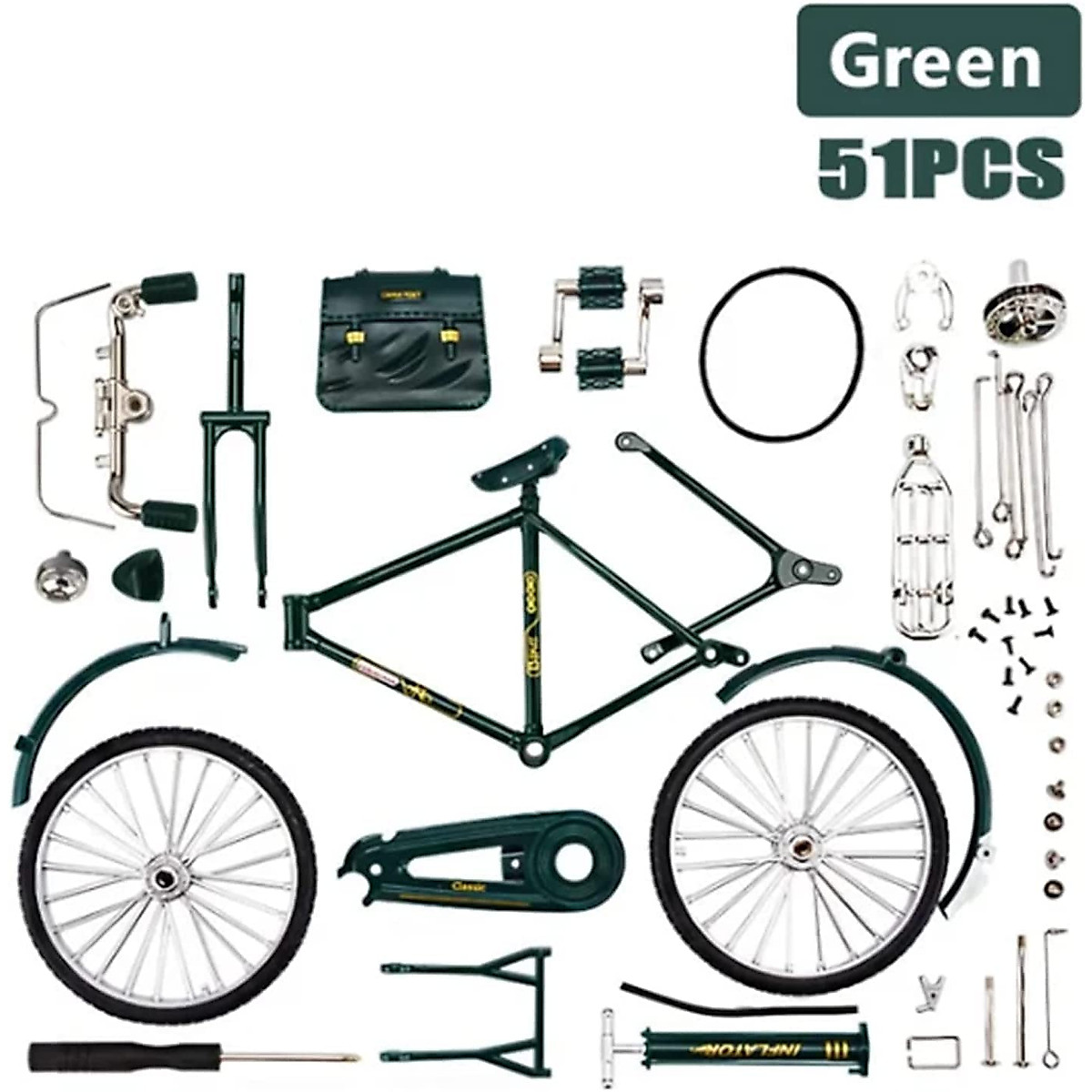 2023 DIY Bicycle Model Scale -【New Version】 Mini Retro Bicycle Finger Model Toy, 1:10 Simulation Alloy Retro Bike Model Collections Decoration, Creative Iron Art Tabletop Ornament Toys (Green)
