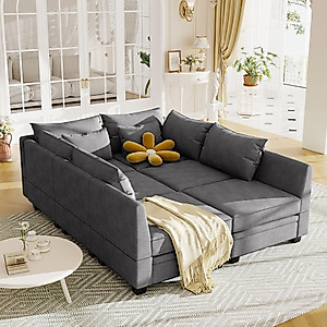 Merax U-Shape Large Modular Sectional, Convertible Sofa Bed with Reversible Chaise for Living Room, Dark Gray
