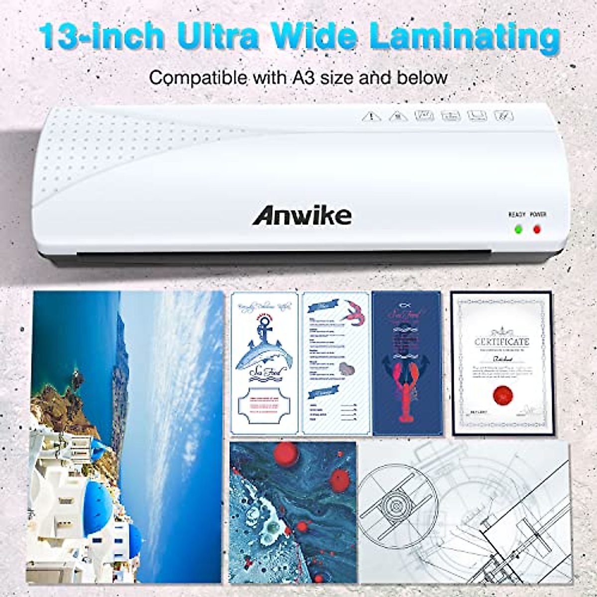 Laminator Machine, Anwike 13 inches Laminating Machine for A3 A4 A5 A6, Thermal Laminator Machine with 20 Laminating Sheets for Home Office School Use, Build in Paper Trimmer and Corner Rounder