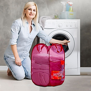 Premium Heavy-Duty Mesh Pop-Up Clothes Laundry Hamper - Home & College Essentials Burgundy (14"x14"x24")