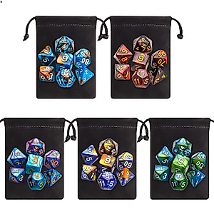 CiaraQ Polyhedral Dice Set (35 Pieces) with Black Pouches, 5 Complete Double-Colors Dice Sets of D4 D6 D8 D10 D% D12 D20 Compatible with Dungeons and Dragons DND RPG MTG Table Games