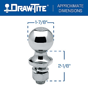 Tow Ready Reese 63816 Class I Hitch Ball, Chrome - 1-7/8" Ball x 1" x 2-1/8", 2,000 lbs.