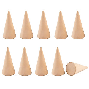 Framendino, 10 Pack Natural Wood Cone Ring Holder Finger Jewelry Display Stand Organizer DIY Craft Wooden (Vertical Shaped)
