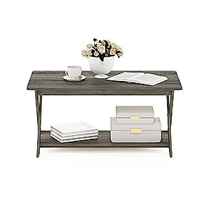 Furinno Modern Simplistic Criss-Crossed Coffee Table, 35.4 in x 19.6 in x 16 in, French Oak Grey