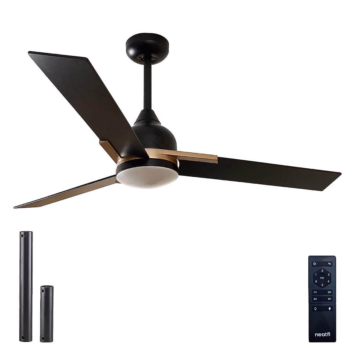 Neatfi 52-Inch Ceiling Fans with Lights & Remote Control, 6 Speed, 3 Reversible Wood Blades Downrod Ceiling Fan with 3 Light Colors for Bedroom, Living Room & Patio (Black, 52 Inches)