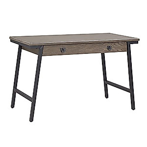 Leick Home 11400-GR Empiria Mixed Metal and Wood Computer Desk with Dropfront Keyboard, 1-drawer, Gray