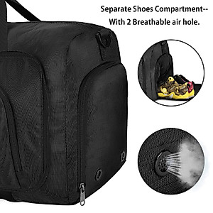 Duffel Bags for Traveling, 65L Carry on Foldable Weekender Overnight Bag for Men Women Waterproof Weekend Travel Duffle Bags with Shoe Compartment,Black