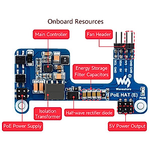 Power Over Ethernet HAT POE HAT (E) for Raspberry Pi 4B/Pi 3B+, IEEE 802.3af-Compliant Standard, Support Connecting Cooling Fan and Official Case