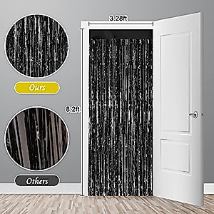 6 Pack Black Foil Fringe Curtains Party Backdrop, 3.28 x 8.2 ft Metallic Foil Tinsel Fringe Backdrop Door Fringe for Photo Wedding Birthday Bridal Showers Graduation Theme Party Decorations