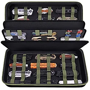 HESPLUS Knife Display Case for 65+ Pocket Knives, Folding Knife Organizer Butterfly Knife Storage Box Carrying Bag Knife Roll Collection Holder for Tactical Survival Outdoor Camping EDC Mini Knife