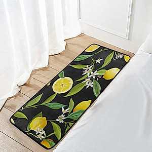 Fruit Lemon Floral Leaves Kitchen Floor Mat Non Slip Washable Doormat Runner Carpet for Bedroom Foyer Laundry Home Decor 20" x 39"