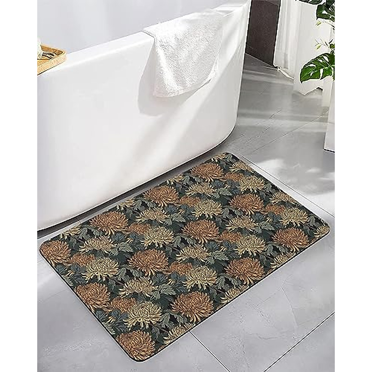Dahlia Flower Bath Mat for Tub,Non Slip Bathroom Floor Runner Rug Quick Dry & Absorbent Diatomaceous Earth Kitchen Room Shower Sink Washable Doormat,Country Farmhouse Chrysanthemum Floral 16"x24"