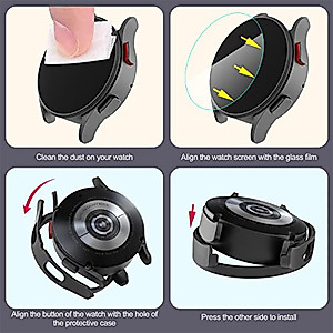 Suoman 4-Pack for Samsung Galaxy Watch 4 44mm Screen Protector + Protector Cover, Tempered Glass Screen + All-Round PC Matte Protector Case Set for Galaxy Watch 4 44mm (Black + Black)