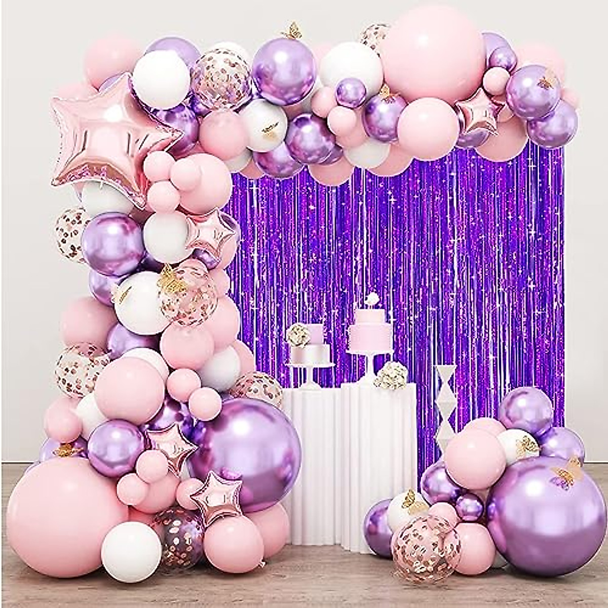 LIKAJON 3 Pack 3.3x8.2 Feet Purple Backdrop for Purple Party Decorations, Purple Metallic Tinsel Foil Fringe Curtains, Purple Fringe Backdrop for Graduation Baby Shower Gender Reveal Disco Party