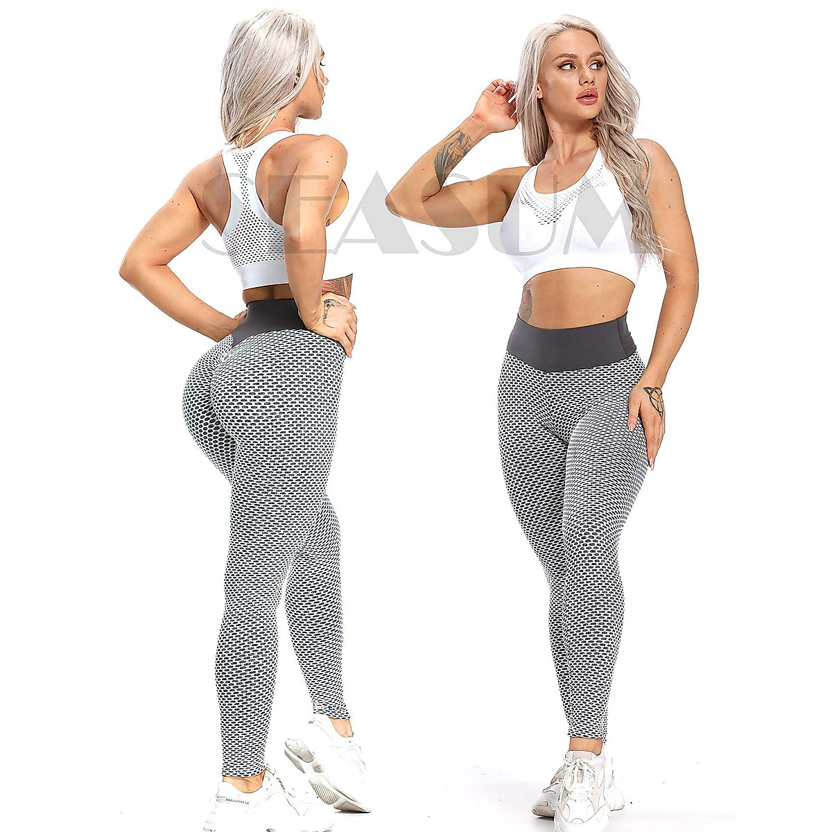 SEASUM Women's High Waist Yoga Pants Scrunched Booty Leggings Workout Running Butt Enhance Textured Tights S