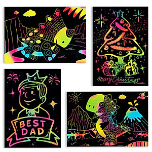 VHALE 30 Scratch Paper Art for Kids, Magic Scratch It Off Paper Craft, Rainbow Drawing Scratchboard Sketch Pad Notepad, Great Travel Toys, Party Favors, with Wooden Stylus