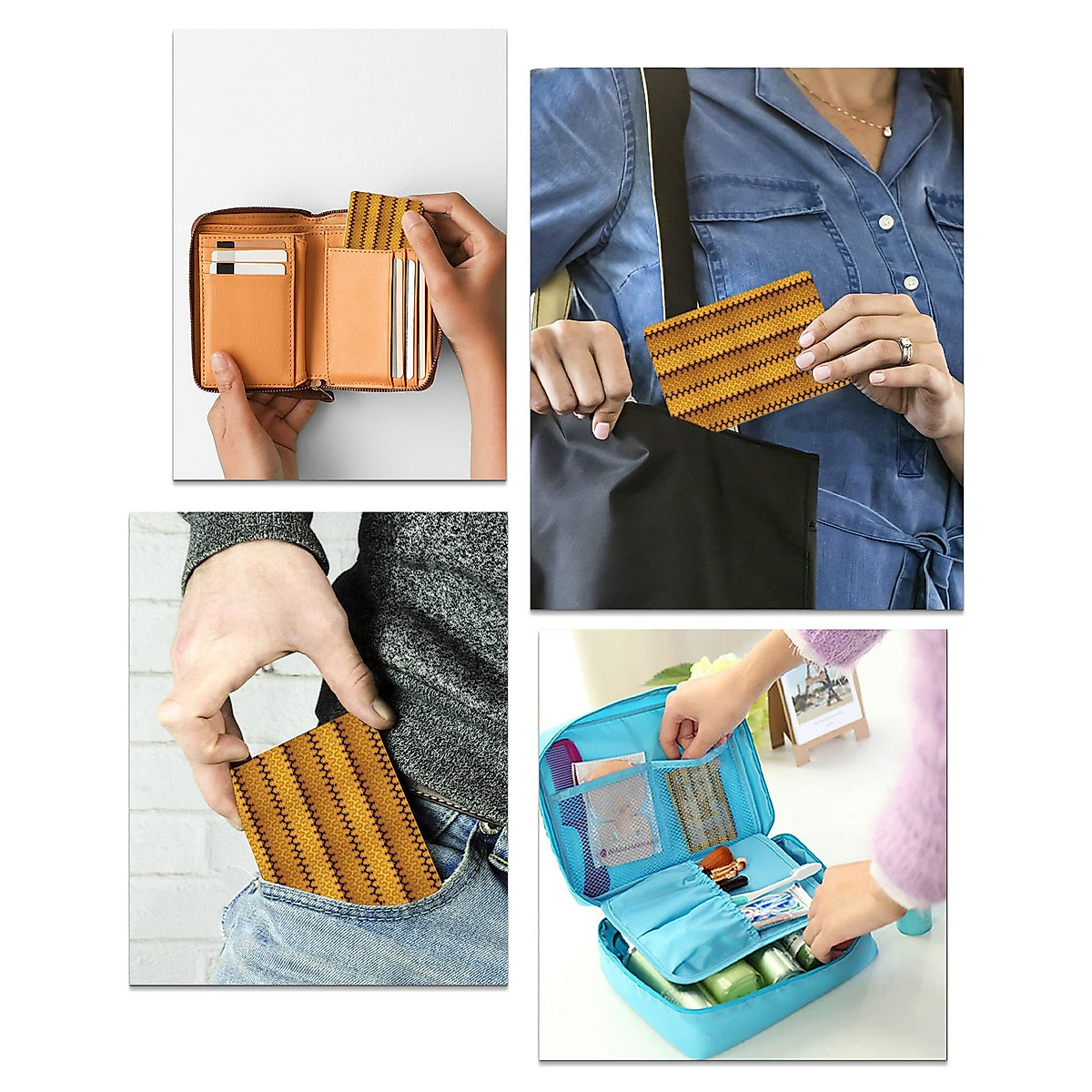 Carosoffe Yellow Ombre Small Compact Mirror for Purse, Geometric Wavy Striped Abstract Art Travel Makeup Mirror for Women Men, Rectangular Handheld Compact Pocket Mirror 1 PCS