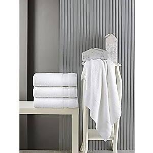 White Bath Towels 27" x 54" Quick-Dry High Absorbent 100% Turkish Cotton Towel for Bathroom, Guests, Pool, Gym, Camp, Travel, College Dorm (White, 4 Pack Bath Towel)